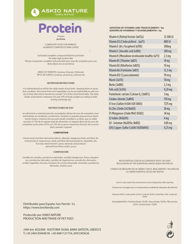 Askio Protein Amazonas y cacatúas 1 kg